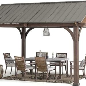 Sunjoy 12 x 14 ft. Hardtop Gazebo Premium Brown Cedar Wood Frame Gable Roof Gazebo with Ceiling Hook by SummerCove