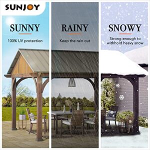 Sunjoy 12 x 14 ft. Hardtop Gazebo Premium Brown Cedar Wood Frame Gable Roof Gazebo with Ceiling Hook by SummerCove