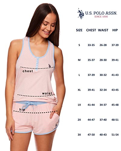 U.S. Polo Assn. Womens Racerback Tank Top and Pajama Shorts with Pockets Lounge Sleep Set Pink Large