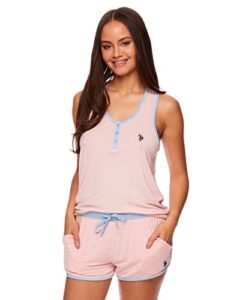 u.s. polo assn. womens racerback tank top and pajama shorts with pockets lounge sleep set pink large