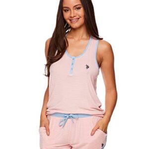 U.S. Polo Assn. Womens Racerback Tank Top and Pajama Shorts with Pockets Lounge Sleep Set Pink Large