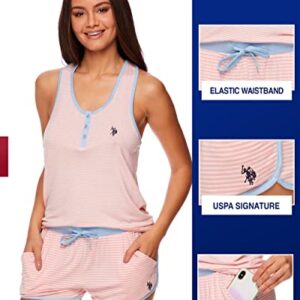 U.S. Polo Assn. Womens Racerback Tank Top and Pajama Shorts with Pockets Lounge Sleep Set Pink Large