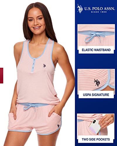 U.S. Polo Assn. Womens Racerback Tank Top and Pajama Shorts with Pockets Lounge Sleep Set Pink Large