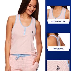 U.S. Polo Assn. Womens Racerback Tank Top and Pajama Shorts with Pockets Lounge Sleep Set Pink Large