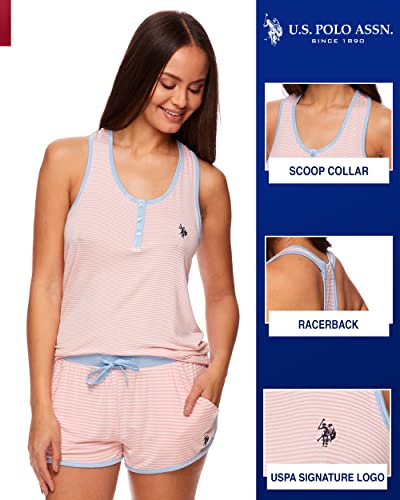 U.S. Polo Assn. Womens Racerback Tank Top and Pajama Shorts with Pockets Lounge Sleep Set Pink Large