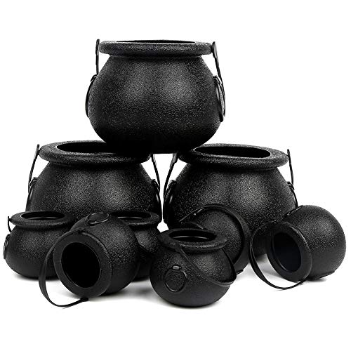 CCINEE Black Cauldron with Handle,Plastic Candy Kettle Bucket for St.Patrick's Day,Halloween Party Favor Decor,Pack of 9