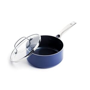 blue diamond cookware diamond infused ceramic nonstick, 2qt saucepan pot with lid, pfas-free, dishwasher safe, oven safe, blue