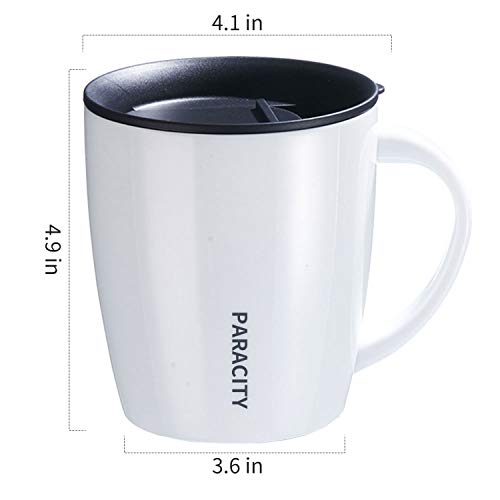 PARACITY Stainless Steel Coffee Mug Insulated Coffee Mug with Lid and Handle Double Wall Vacuum Travel mug Tumbler Cup Great for Hot and Cold Beverages 12 oz White