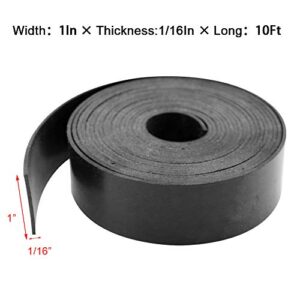 Neoprene Rubber Strips Solid Rubber Rolls Neoprene Solid Rubber Sheet for DIY Gasket, Warehouse, Pads, Seals, Weather Stripping, Crafts, Flooring, Supports (1In x 1/16In x 10Ft)