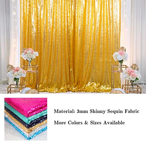 AMZLOKAE Sequin Backdrop Curtain Gold 4FTx7FT Shimmer Curtain Panels Photography Backdrop Sequin Fabric Backdrop Baby Shower Curtains Glitter Backdrop for Wedding/Party