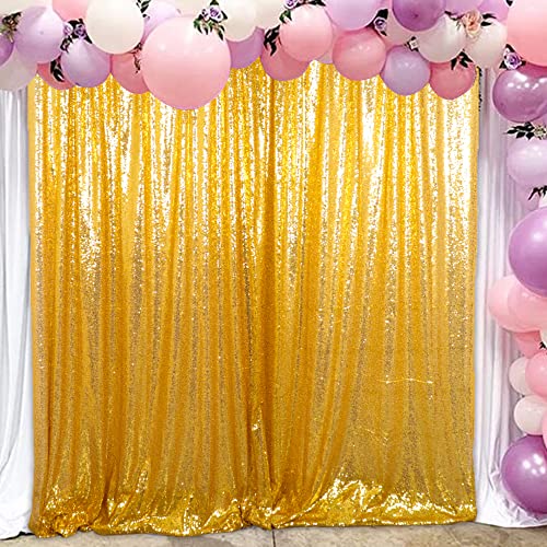 AMZLOKAE Sequin Backdrop Curtain Gold 4FTx7FT Shimmer Curtain Panels Photography Backdrop Sequin Fabric Backdrop Baby Shower Curtains Glitter Backdrop for Wedding/Party