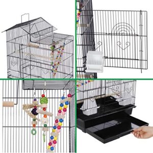 SUPER DEAL 39'' Roof Top Parrot Bird Cage with Toys for Cockatiel Sun Conure Parakeet Finch Budgie Lovebird Canary Large Flight Pet House