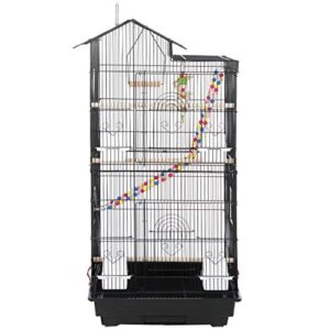 SUPER DEAL 39'' Roof Top Parrot Bird Cage with Toys for Cockatiel Sun Conure Parakeet Finch Budgie Lovebird Canary Large Flight Pet House