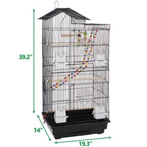 SUPER DEAL 39'' Roof Top Parrot Bird Cage with Toys for Cockatiel Sun Conure Parakeet Finch Budgie Lovebird Canary Large Flight Pet House