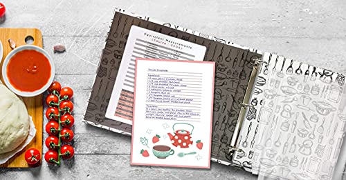 Recipe Binder, Full Page 3 Ring Standard Binder Organizer Set (with 50 Page Protectors & 12 Category Divider Tabs) by Better Kitchen Products, 11.5" x 12" Sleek Kitchen Design