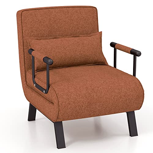 S AFSTAR Safstar Convertible Sofa Bed Sleeper Chair, Folding Sofa Arm Chair with Pillow and 5 Position Adjustable Backrest, Full Padded Lounger Couch Bed for Home/Office (Coffee)