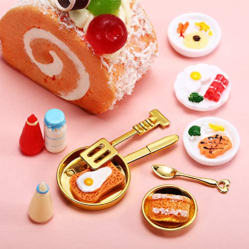 100 Pieces Miniature Food Drinks Toys Mixed Pretend Foods for Dollhouse Kitchen Play Resin Mini Food for Adults Teenagers Doll House (Hamburger, Pizza, Cake, Bread)