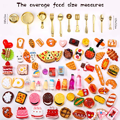 100 Pieces Miniature Food Drinks Toys Mixed Pretend Foods for Dollhouse Kitchen Play Resin Mini Food for Adults Teenagers Doll House (Hamburger, Pizza, Cake, Bread)