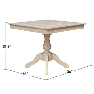 International Concepts 36" x 36" Natural Solid Wood Square Top Pedestal Table - 29.9" Height