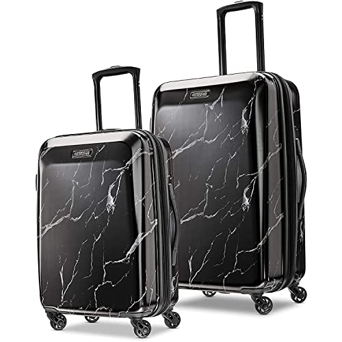 American Tourister Moonlight Hardside Expandable Luggage with Spinner Wheels, Black Marble, 2-Piece Set (21/24)