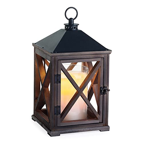 CANDLE WARMERS ETC Wooden Farmhouse Candle Warmer Lantern for Top-Down Candle Melting, Weathered Espresso