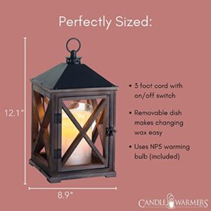 CANDLE WARMERS ETC Wooden Farmhouse Candle Warmer Lantern for Top-Down Candle Melting, Weathered Espresso