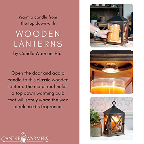 CANDLE WARMERS ETC Wooden Farmhouse Candle Warmer Lantern for Top-Down Candle Melting, Weathered Espresso