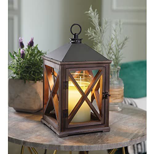 CANDLE WARMERS ETC Wooden Farmhouse Candle Warmer Lantern for Top-Down Candle Melting, Weathered Espresso