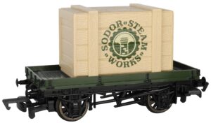 bachmann trains - thomas & friends™ 1 plank wagon with sodor steam works crate - ho scale