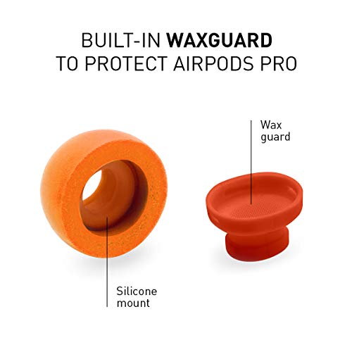 Eartune Fidelity UF-A Premium Memory Foam Tips for AirPods Pro (1st Gen & 2nd Gen) - Fits in Charging Case, Stays in Your Ears, Superb Sound Isolation, and Built-in Waxguard - Medium, [Orange]