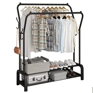 accstore garment rack clothes rack freestanding hanger double rails bedroom clothing rack with 2-tier lower storage shelf,black