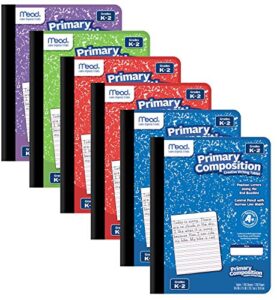 mead primary composition notebook k-2, 6 pack primary ruled composition book, color may vary, grades k-2 writing dotted lined notebook, 100 sheets (200 pages) 489902elg