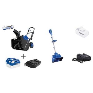 snow joe 24v-x2-sb18 18-inch, 48-volt ion+ cordless snow blower kit (w/ 2 x 4.0-ah batteries + charger) & 24v-ss11-xr 24-volt 11-inch 5-ah cordless snow shovel, kit (w/5-ah battery + quick charger)