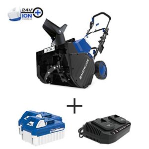 Snow Joe 24V-X2-SB18 18-Inch, 48-Volt iON+ Cordless Snow Blower Kit (w/ 2 x 4.0-Ah Batteries + Charger) & 24V-SS11-XR 24-Volt 11-Inch 5-Ah Cordless Snow Shovel, Kit (w/5-Ah Battery + Quick Charger)