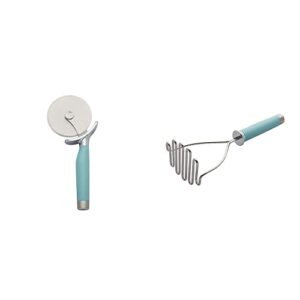 kitchenaid gourmet stainless steel wire masher, one size, matte aqua sky & gourmet pizza wheel, one size, matte aqua sky