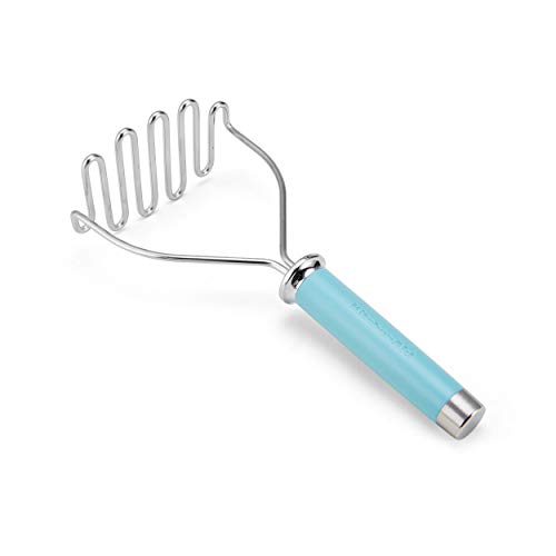 KitchenAid Gourmet Stainless Steel Wire Masher, One Size, Matte Aqua Sky & Gourmet Pizza Wheel, One Size, Matte Aqua Sky