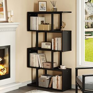 yitahome 5-tier bookshelf, s-shaped z-shelf bookshelves and bookcase, modern freestanding multifunctional decorative storage shelving for living room home office, black