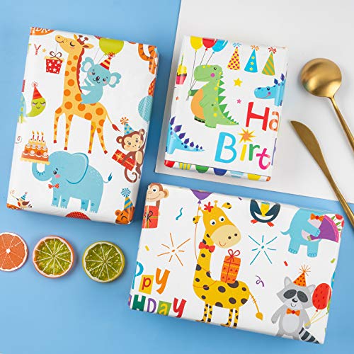 MAYPLUSS Wrapping Paper Sheet - Folded Flat - 8 Different Birthday Design (29.9 sq.ft.ttl.) - 19.6 inch X 27.5 inch Per Sheet