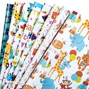 MAYPLUSS Wrapping Paper Sheet - Folded Flat - 8 Different Birthday Design (29.9 sq.ft.ttl.) - 19.6 inch X 27.5 inch Per Sheet