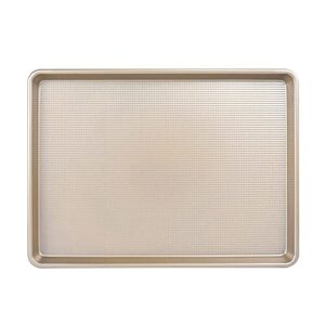 kitcom nonstick large baking cookie sheet, heavy duty carbon steel baking pan for oven, 17.7 inch x 12.8 inch, champagne gold