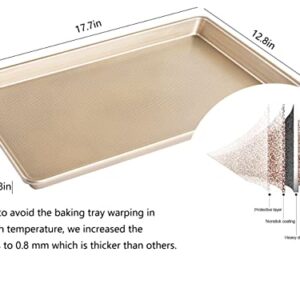 Kitcom Nonstick Large Baking Cookie Sheet, Heavy Duty Carbon Steel Baking Pan for Oven, 17.7 Inch x 12.8 Inch, Champagne Gold