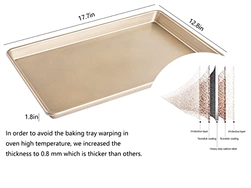 Kitcom Nonstick Large Baking Cookie Sheet, Heavy Duty Carbon Steel Baking Pan for Oven, 17.7 Inch x 12.8 Inch, Champagne Gold