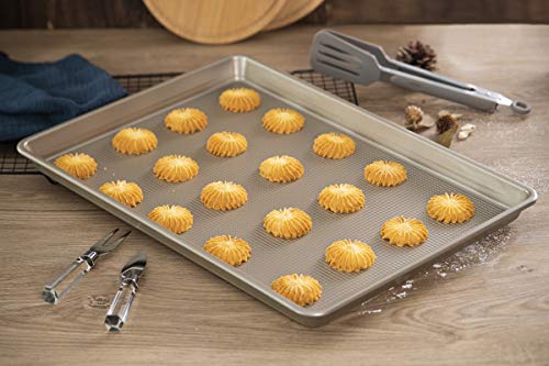 Kitcom Nonstick Large Baking Cookie Sheet, Heavy Duty Carbon Steel Baking Pan for Oven, 17.7 Inch x 12.8 Inch, Champagne Gold