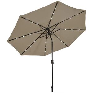 tangkula 10ft solar powered 24 led lighted patio umbrella, table market umbrella with tilt adjustment and crank handle, outdoor umbrella with 8 sturdy ribs for garden, deck, backyard & pool (brown)