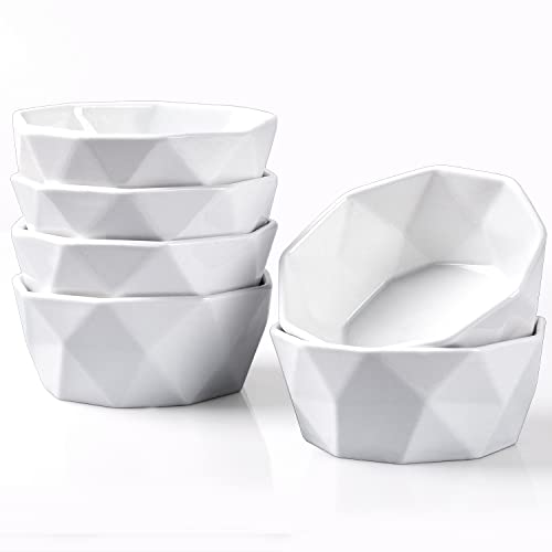 DELLING 22 Oz Geometric Cereal Bowls, White Soup Bowls Dessert/Snack Bowls Set for Rice Pasta Salad Oatmeal, Microwave/Dishwasher/Oven Safe Set of 6