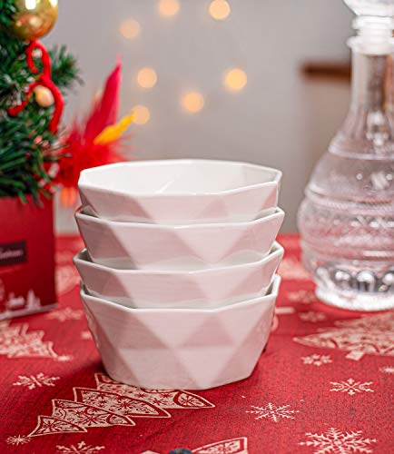 DELLING 22 Oz Geometric Cereal Bowls, White Soup Bowls Dessert/Snack Bowls Set for Rice Pasta Salad Oatmeal, Microwave/Dishwasher/Oven Safe Set of 6