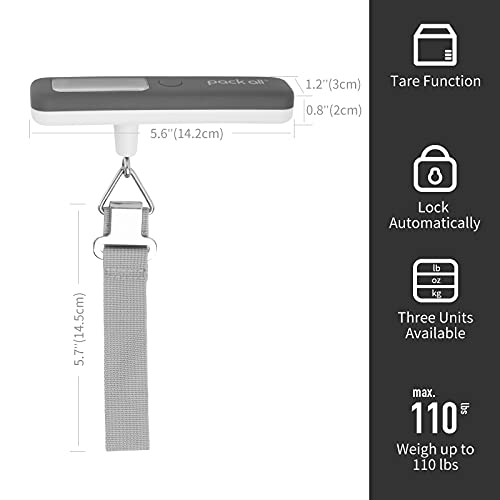 pack all 110 Lbs Luggage Scale, Digital Handheld Luggage Scale, Travel Weight Scale for Luggage with Backlit LCD Display, Battery Included (Grey)