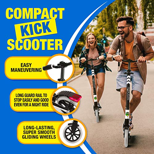 SereneLife Foldable Kick Scooter - Stand Kick Scooter for Teens and Adults with Rubber Grip at Tip, Alloy Deck, Adjustable T-Bar Handlebar Height, Smooth Gliding Wheels, Easy Maneuvering