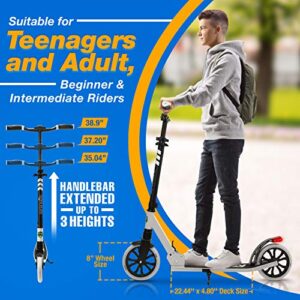 SereneLife Foldable Kick Scooter - Stand Kick Scooter for Teens and Adults with Rubber Grip at Tip, Alloy Deck, Adjustable T-Bar Handlebar Height, Smooth Gliding Wheels, Easy Maneuvering