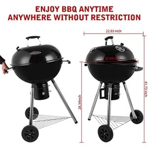 CUSIMAX Charcoal Grill Portable BBQ Grill Kettle 22.5 inch, Outdoor Grills & Smokers for Patio Backyard Barbecue Camping, Black